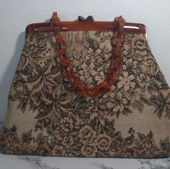 Vintage | Bags | Vintage Tapestry Carpet Bag With Bakelite Chain Handle ...